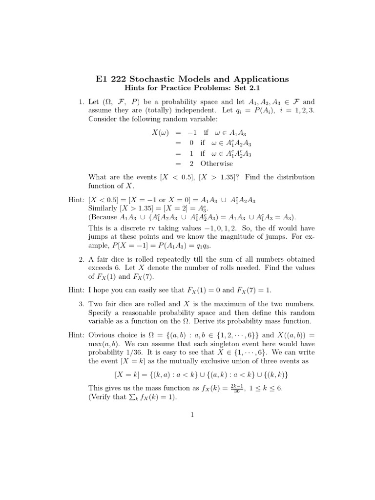 Problem Sheet 2.1 Hints | PDF