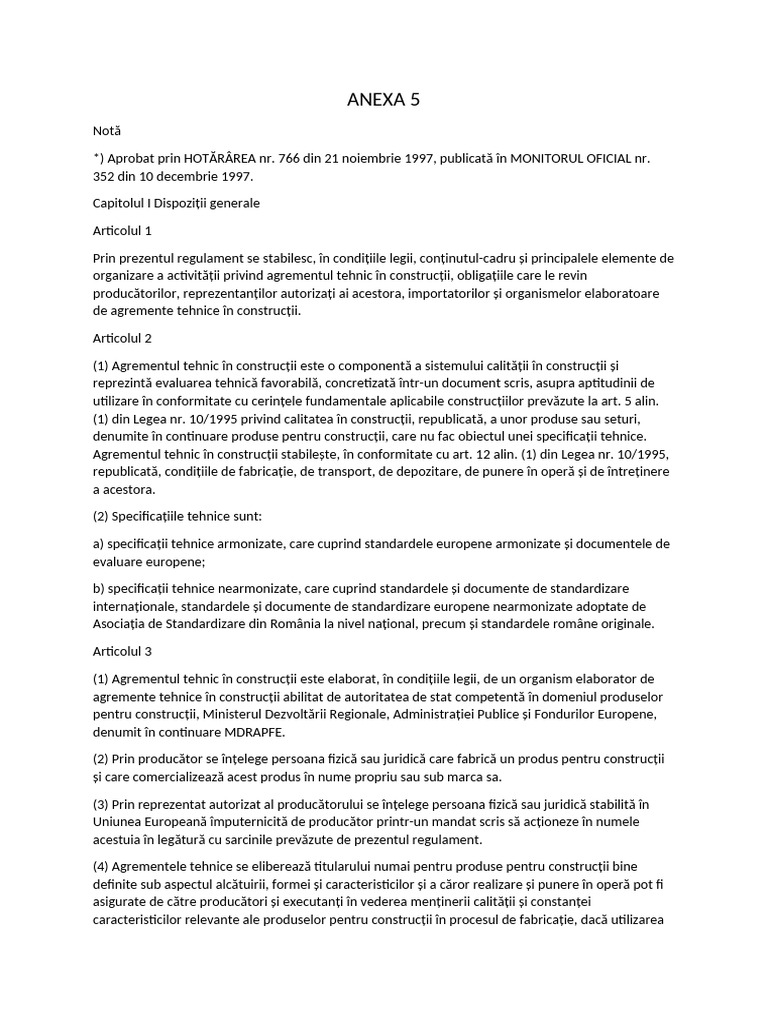 Anexa 5 HG 766 Din 1997 | PDF