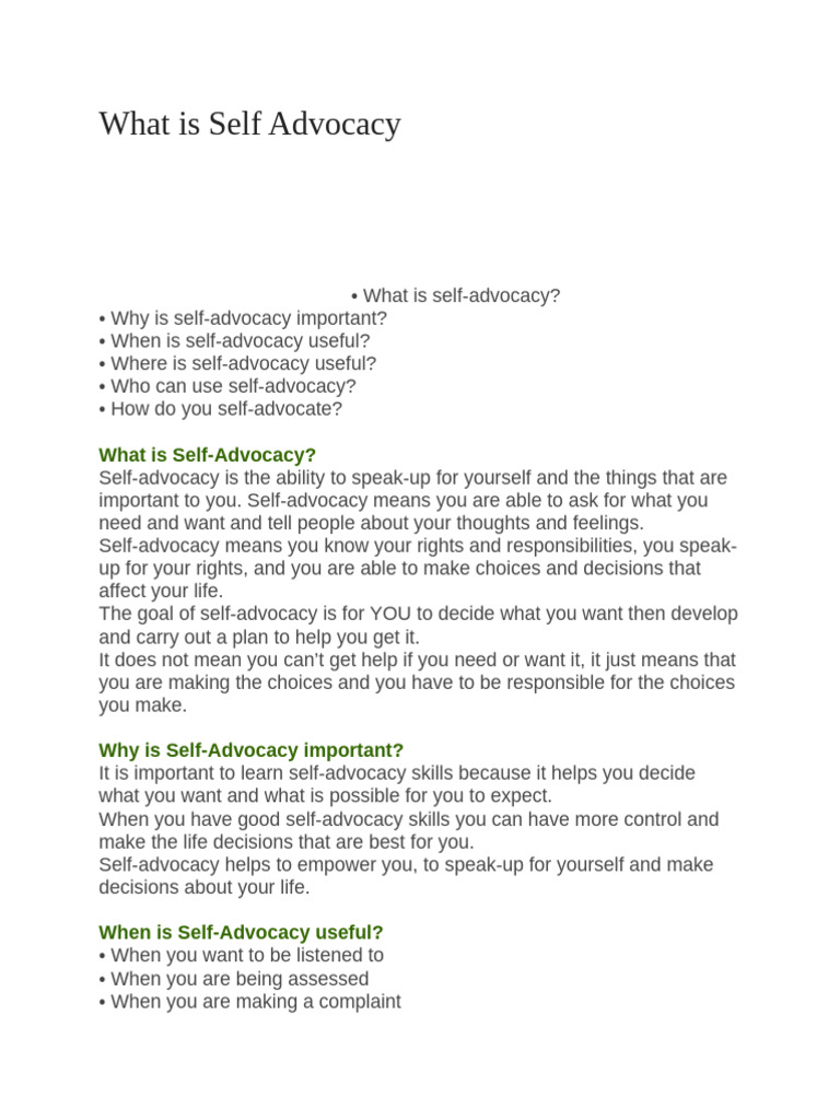 What Is Self Advocacy | PDF