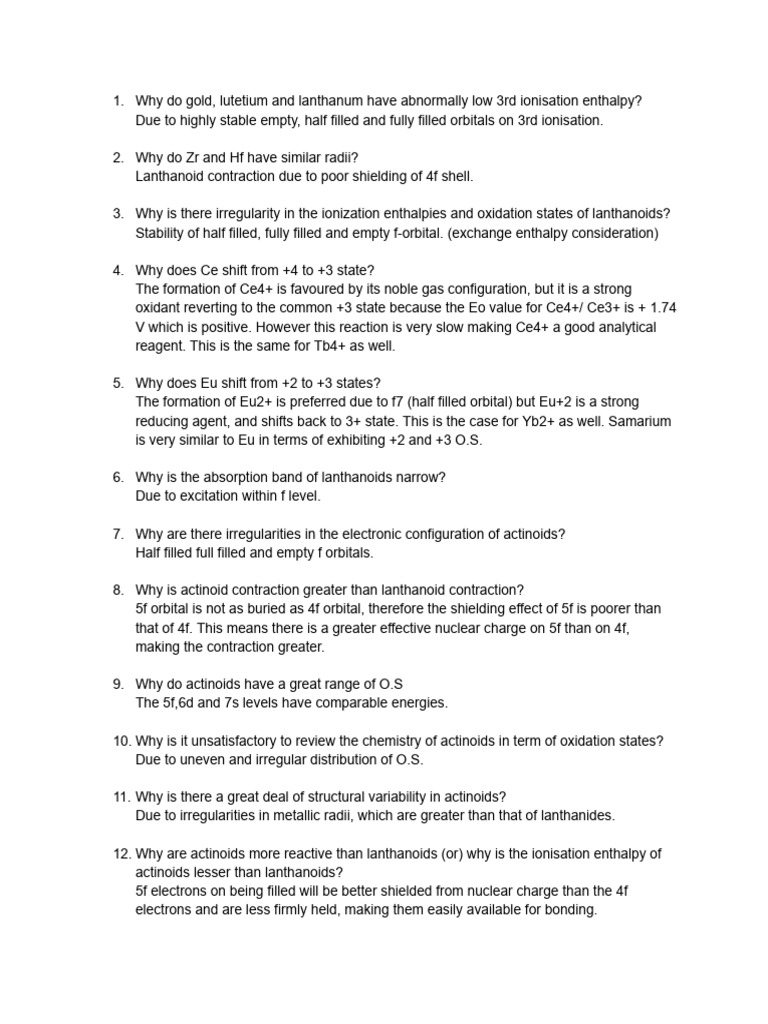 D and F Block - Reasonin Questions From Ncert | PDF