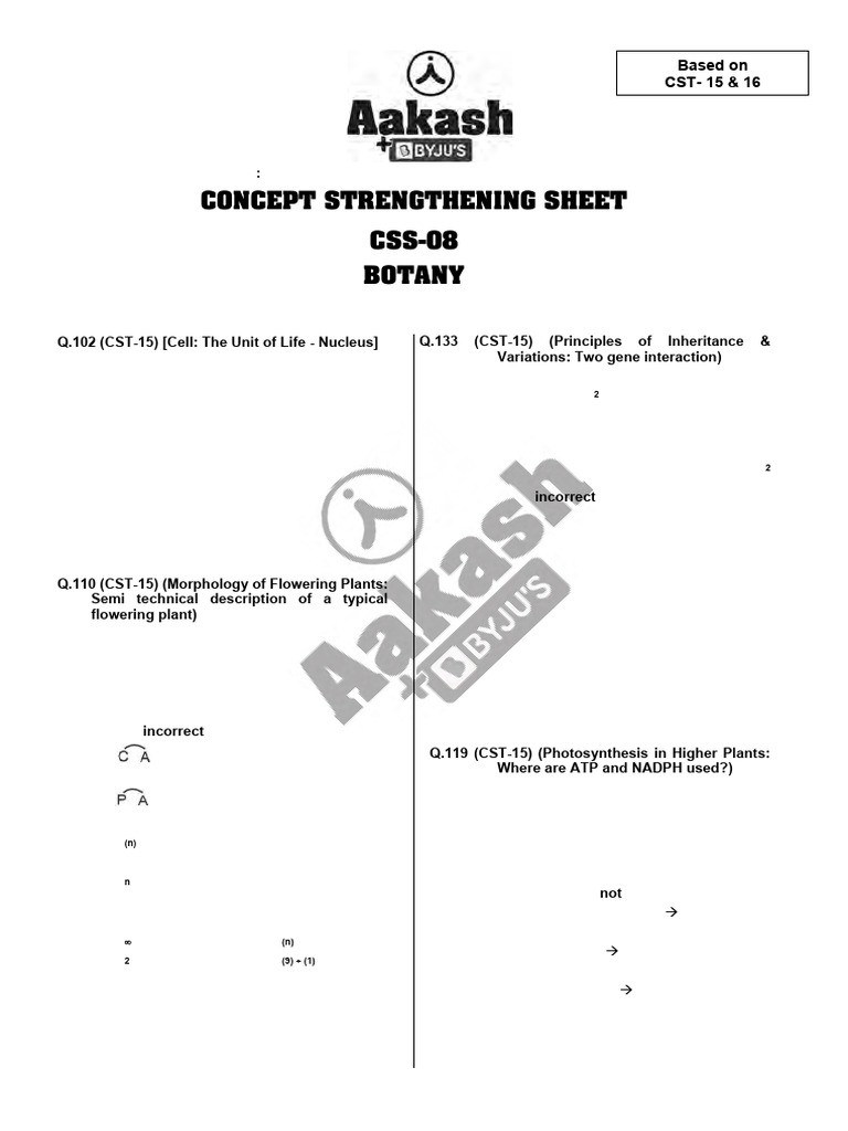 Concept Strengthening Sheets (CSS-08) Based On CST-15 & 16 | PDF