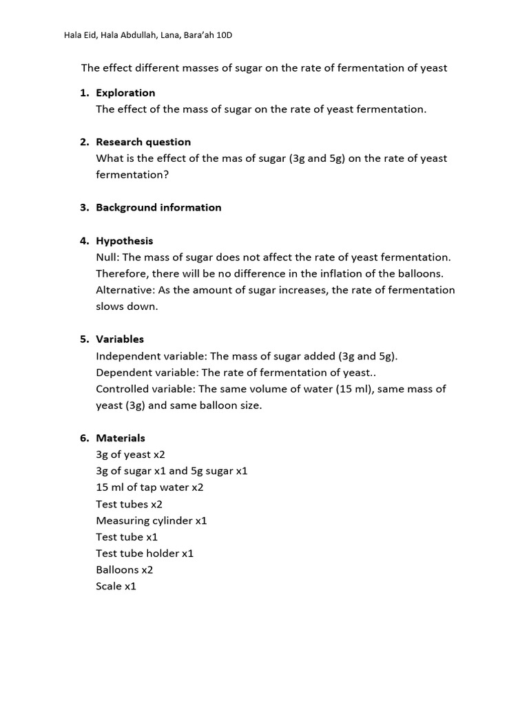 Yeast Fermentation Lab | PDF
