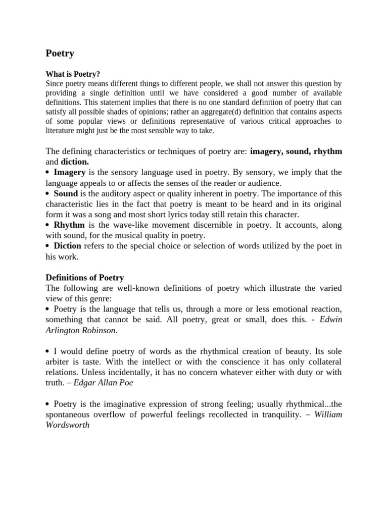 NOTE 1 Poetry Notes 1 | PDF