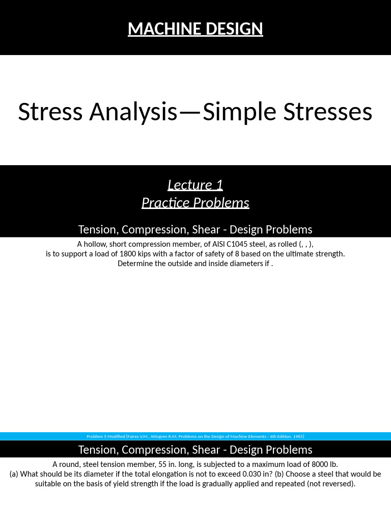 Machine Design - Lecture 1P - Stress Analysis-Simple Stresses (Problems For Students) | PDF