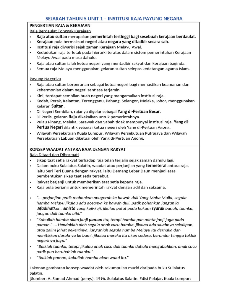 Nota Ringkas Sejarah Tahun 5 Paling Latest | PDF