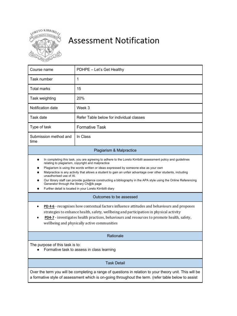 2024 TASK 1 Year 7 Theory Assessment Notification Template | PDF