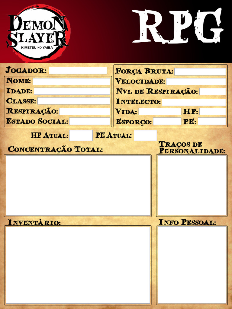 Ficha RPG Demon Slayer | PDF
