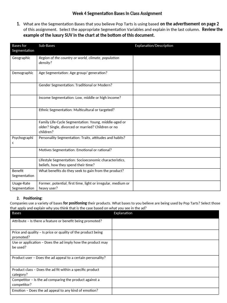Week 4 Segmentation Bases in Class Assignment | PDF