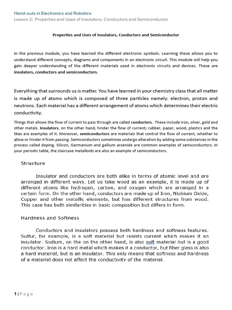 Handouts Properties And Uses Of Insulators Pdf