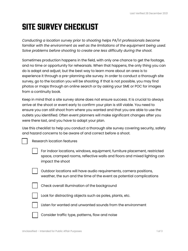 Pavilion Site Survey Checklist | PDF