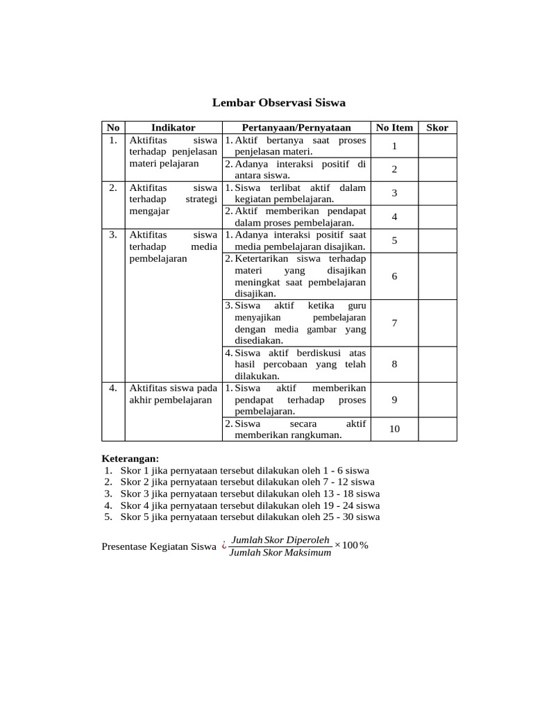 Lembar Observasi | PDF