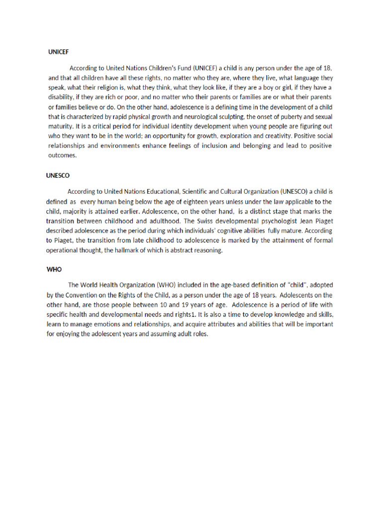 Definition of Child and Adolescent | PDF