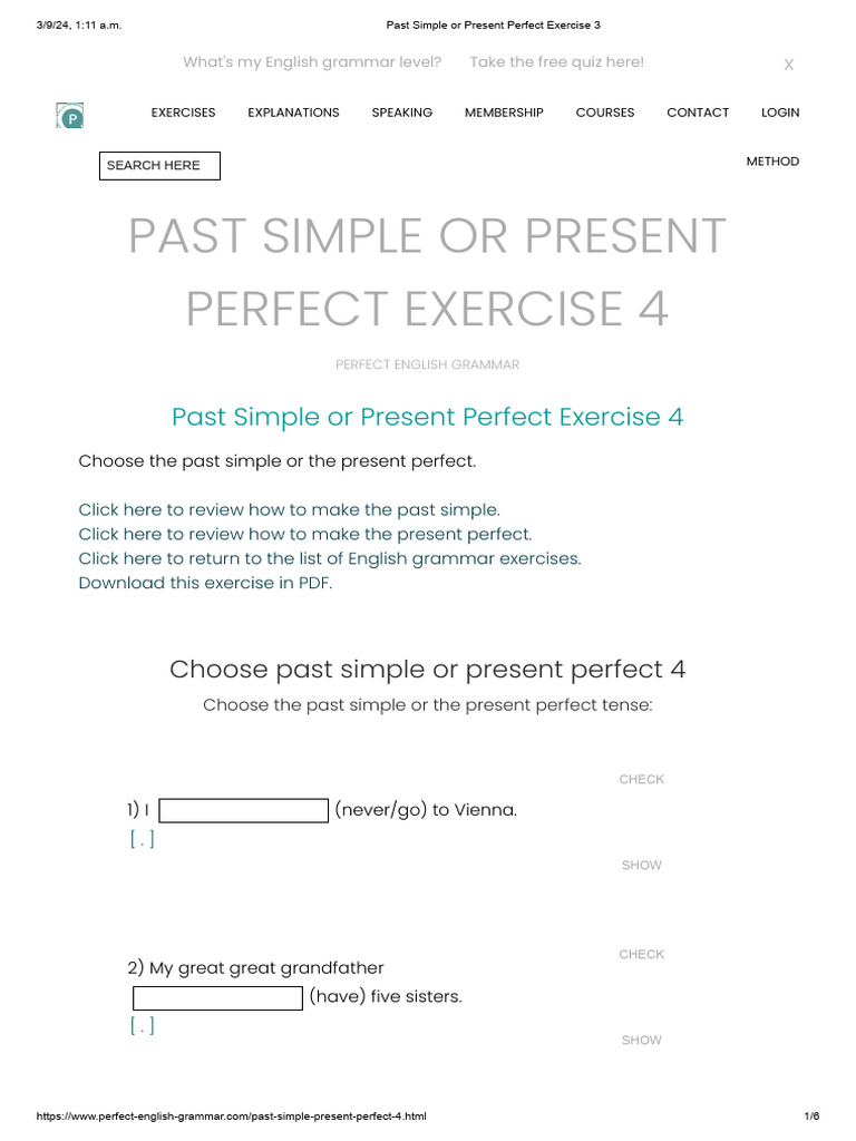 Past Simple or Present Perfect Exercise 3 | PDF