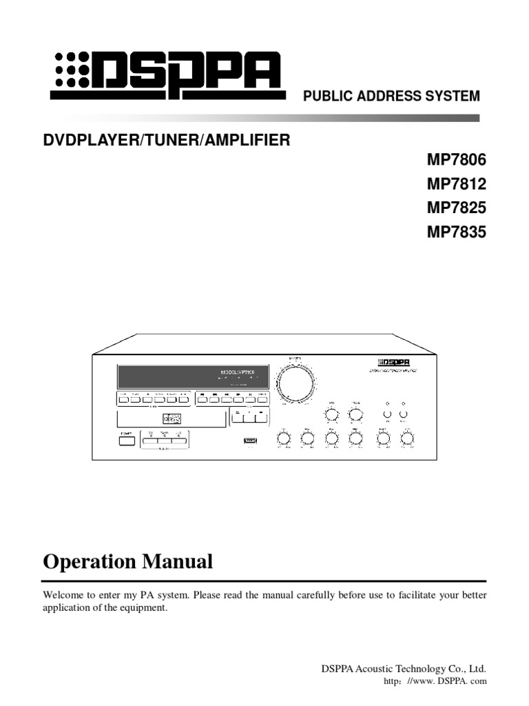 Operation Manual: Dvdplayer/Tuner/Amplifier MP7806 MP7812 MP7825 MP7835 | PDF | Microphone ...