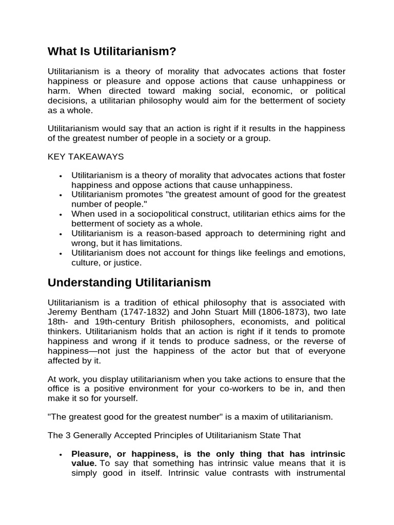 Ethical Theory Utilitarianism | PDF