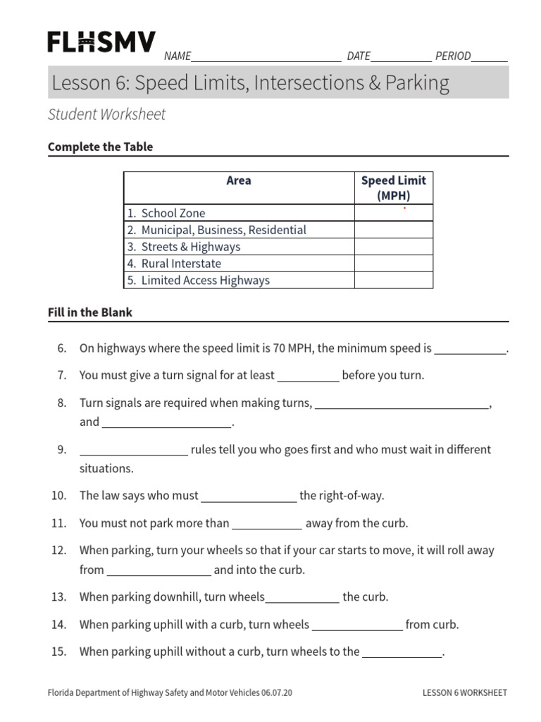DMV LP Worksheet Lesson 6 | PDF