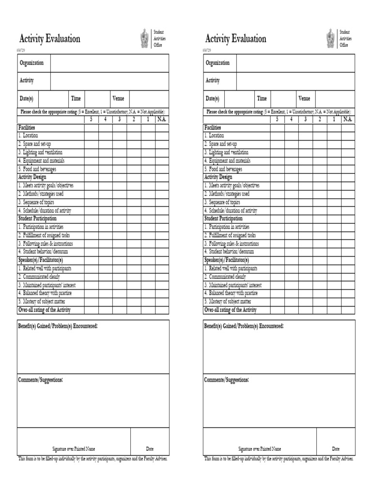 Activity Evaluation Form for Students | PDF