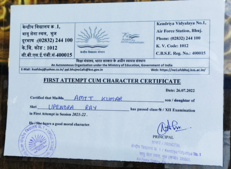 Amit Character Certificate | PDF