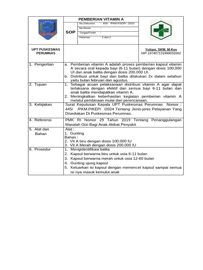 Sop Pemberian Vitamin A | PDF