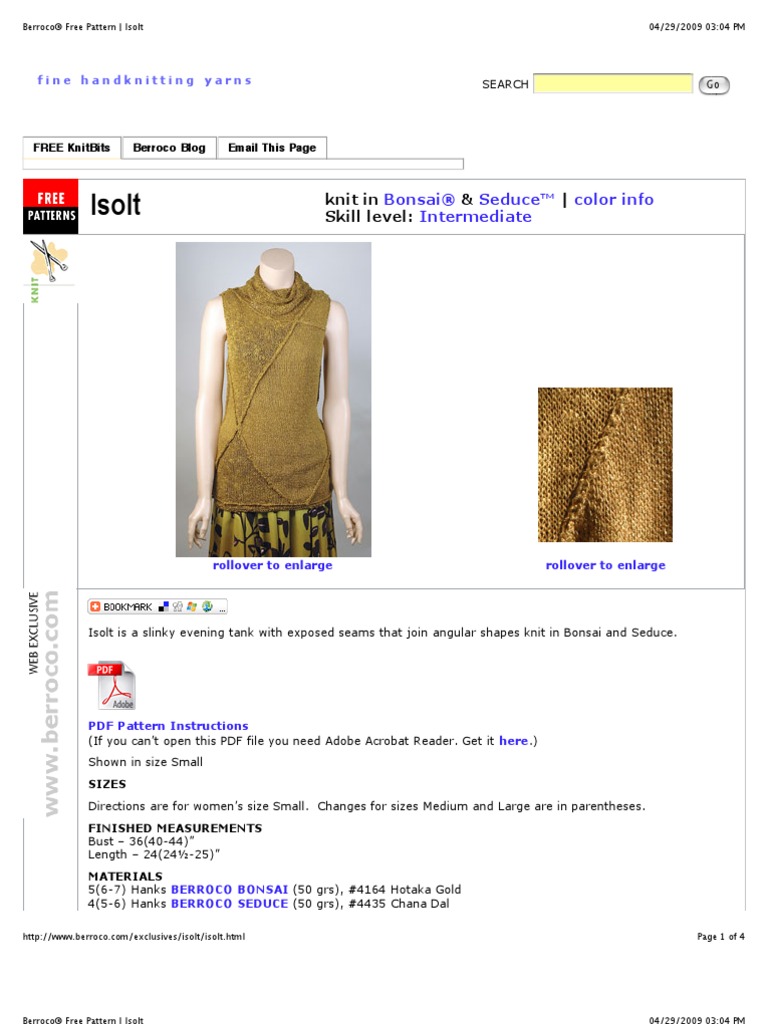 Isolt: Knit in & - Skill Level | PDF | Knitting | Textiles