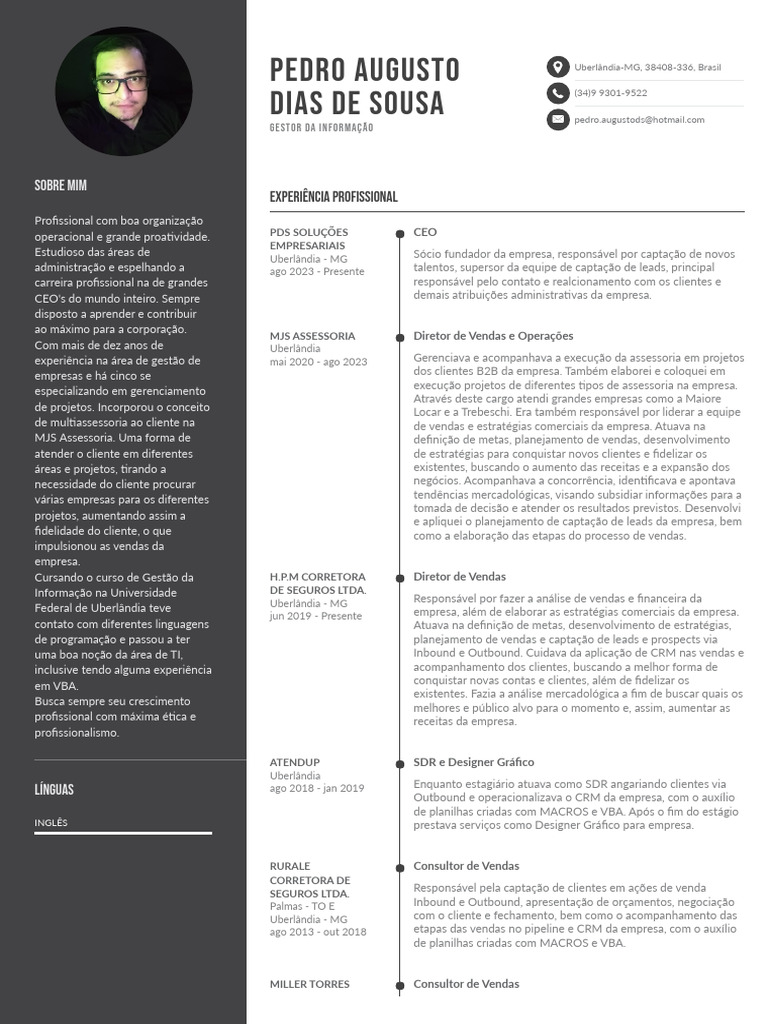 CV - Pedro Augusto Dias (Português) | PDF