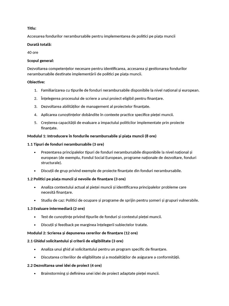 Plan de Lectie Accesare Fonduri Nerambursabile | PDF