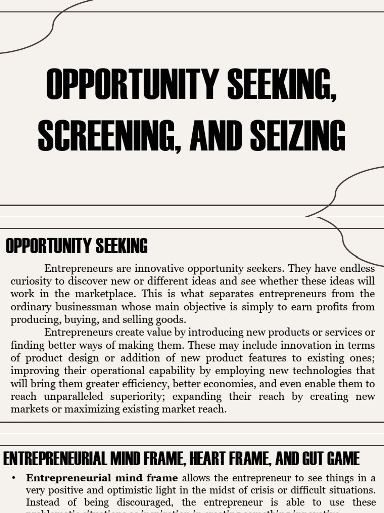 Opportunity Seeking Screening and Seizing | PDF
