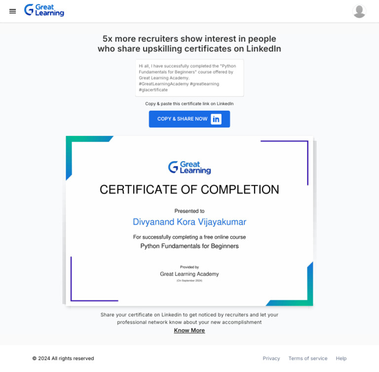 Certificate - Great Learning | PDF