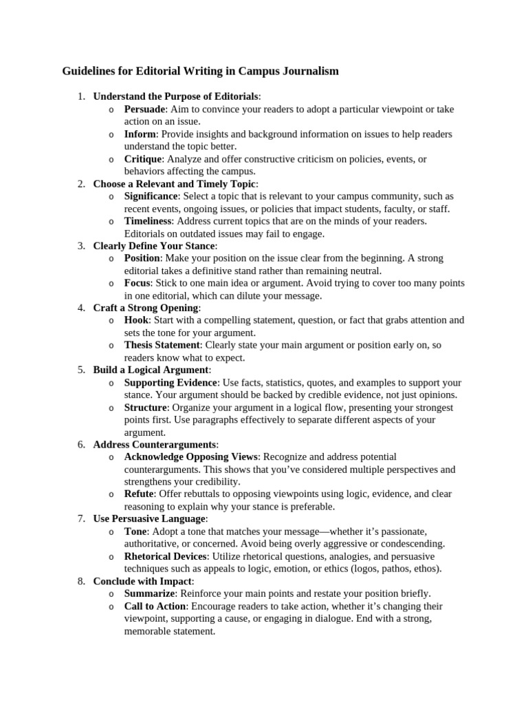 Editorial Writing Guidelines for Campuses | PDF | Cartoon | Career & Growth