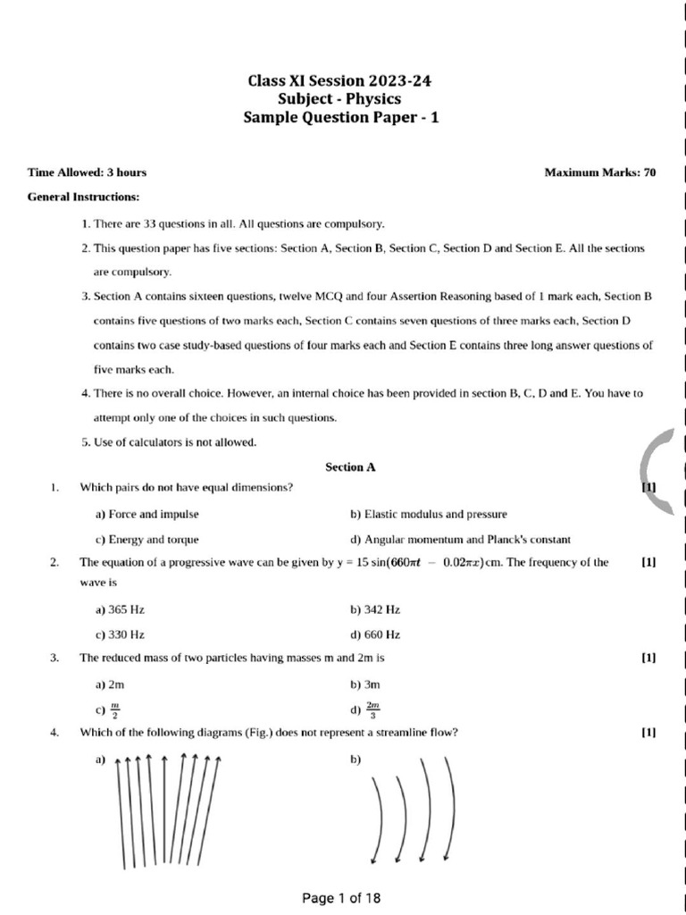 CLASS XI sample paper | PDF