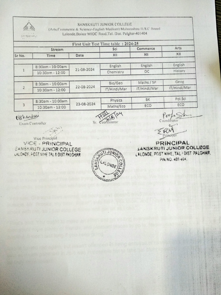 12th UT-1 Time Table | PDF