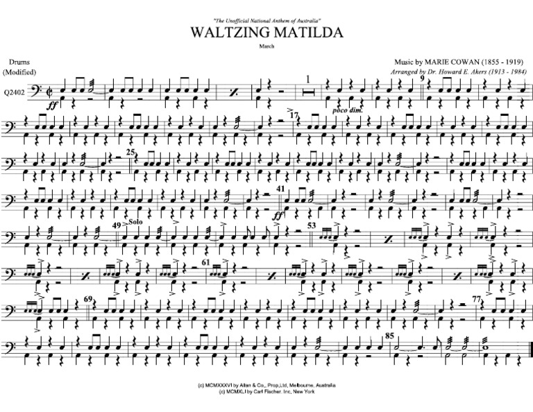 Waltzing Matilda - 20. Drums (Modified) - 1 | PDF