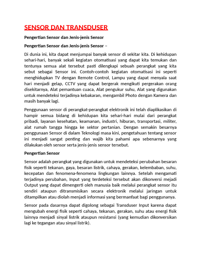 Materi Sensor Dan Transduser | PDF