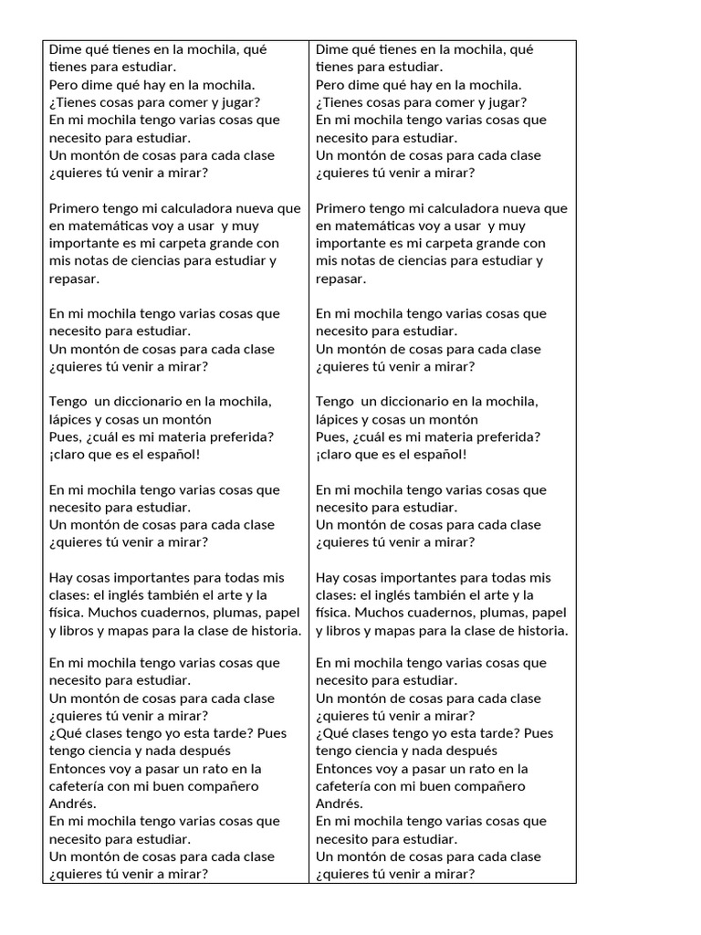 Dime Qué Tienes en La Mochila SCRIPT ORIGINAL | PDF