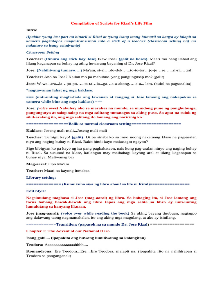 Scripts for Rizal's Life Film | PDF | Philippines