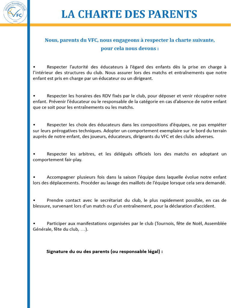 Vfc-Charte Des Parents 2024 - 25 | PDF
