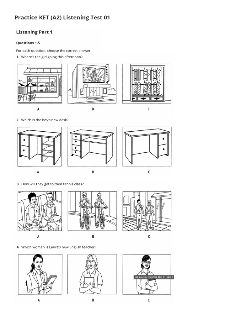 03.8.2024 - Practice KET Test 1 Listening - ONLINE | PDF