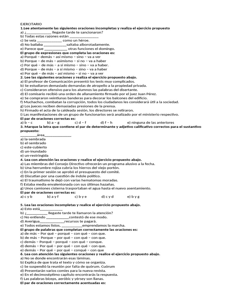 Ejercicios de Ortografía y Morfosintaxis-1 | PDF