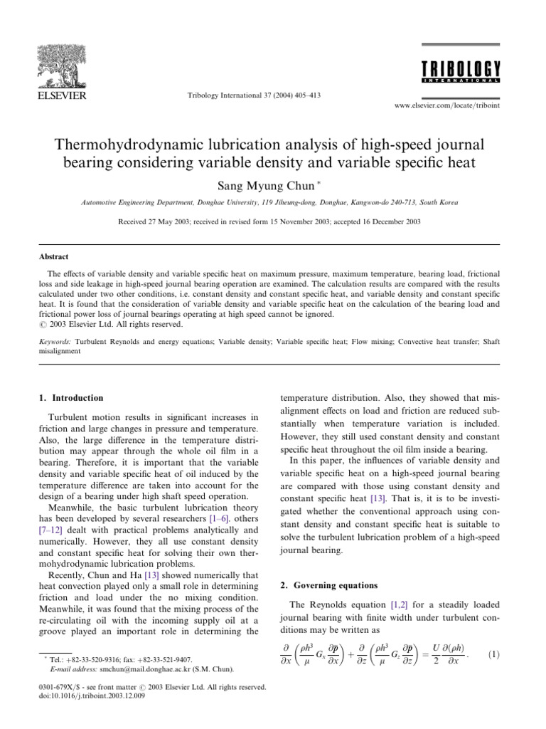 Thermohydrodynamic Lubrication Analysis of High-Speed Journal | PDF