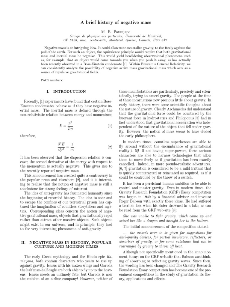A Brief History of Negative Mass | PDF