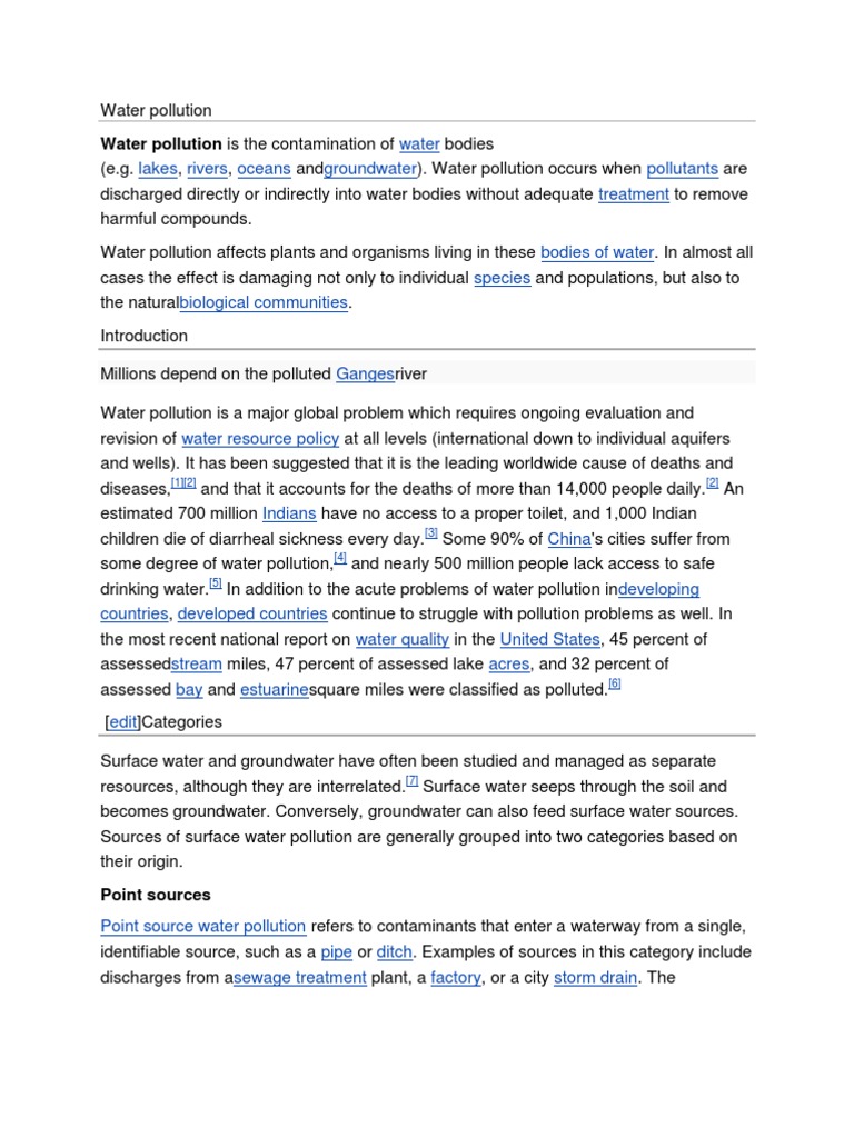 Water Pollution Is The Contamination of | PDF | Water Pollution | Air ...