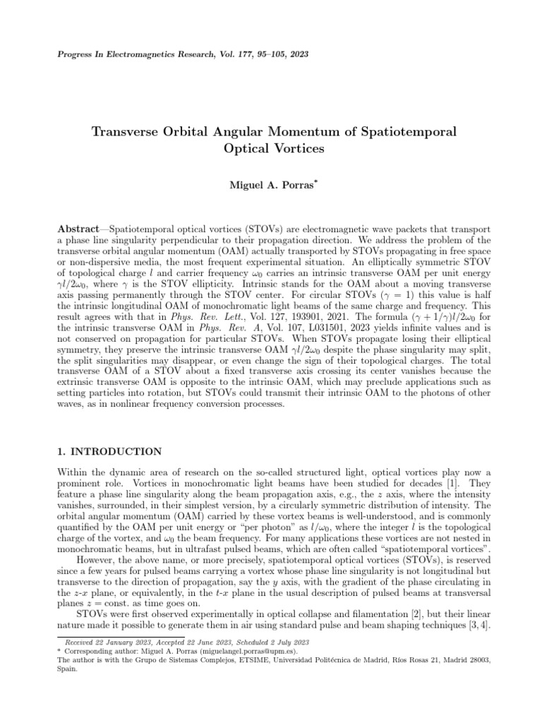 Transverse Orbital Angular Momentum of Spatiotemporal Optical Vortices | PDF