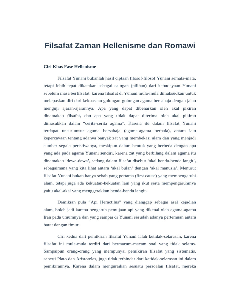 Filsafat Zaman Hellenisme Dan Romawi | PDF