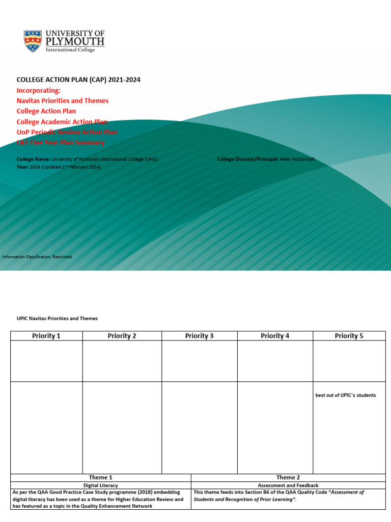 COLLEGE ACTION PLAN 2021 2024 Final Updated 2nd February 2024 | PDF