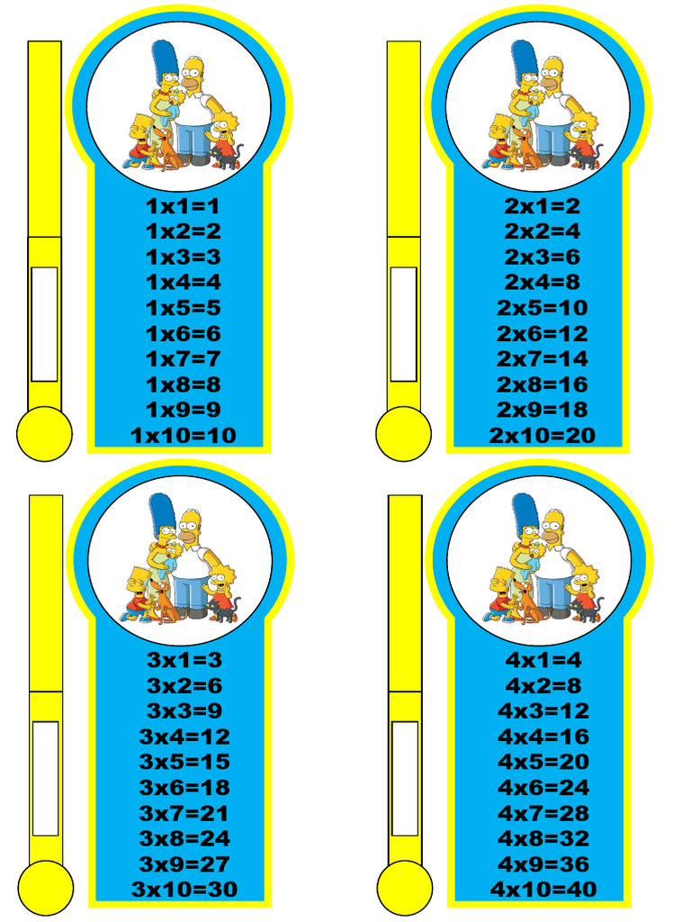 Tablas de Multiplicar Los Simpson | PDF | Métodos y materiales de enseñanza