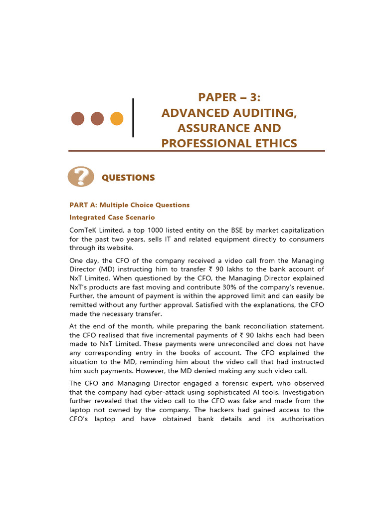 Advanced Auditing, Assurance and Professional Ethics | PDF