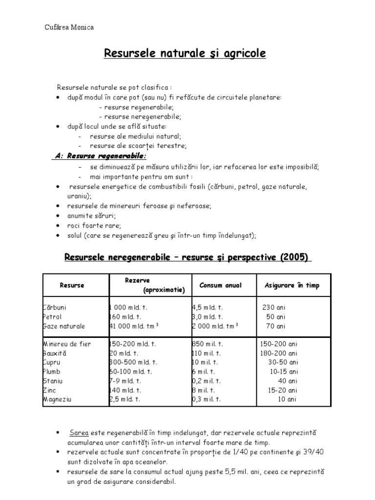 Resursele naturale şi agricole