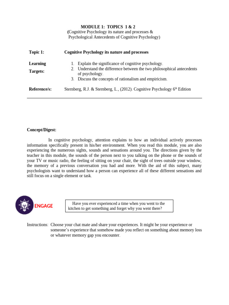 Module 1 - Cognitive Psychology-1st Sem-2023 | PDF