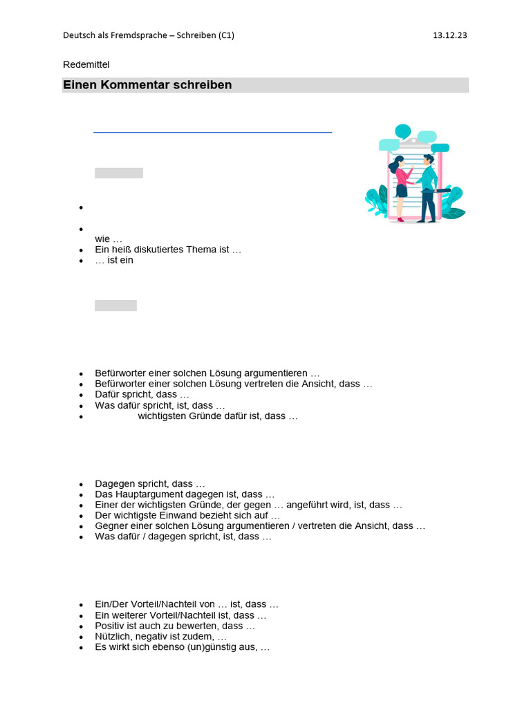 Redemittel - Einen Kommentar Schreiben | PDF