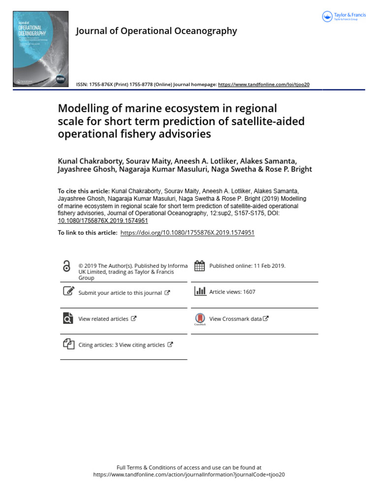 Modelling of Marine Ecosystem in Regional Scale For Short Term Prediction of Satellite Aided ...